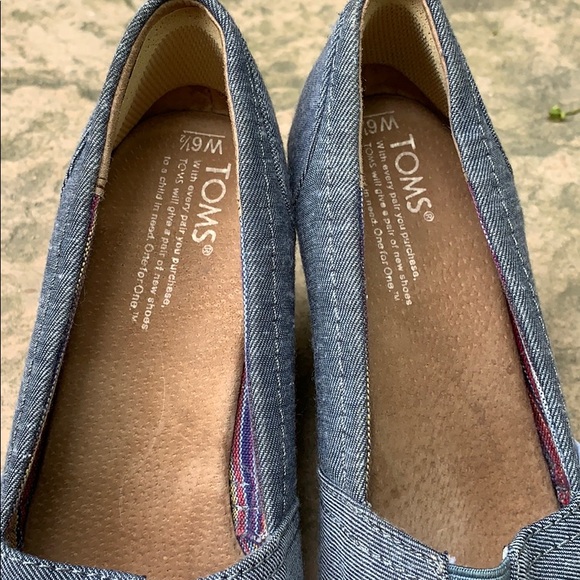 Toms | Shoes | Toms Blue Denim Open Toe Cork Wedge Espadrille | Poshmark
